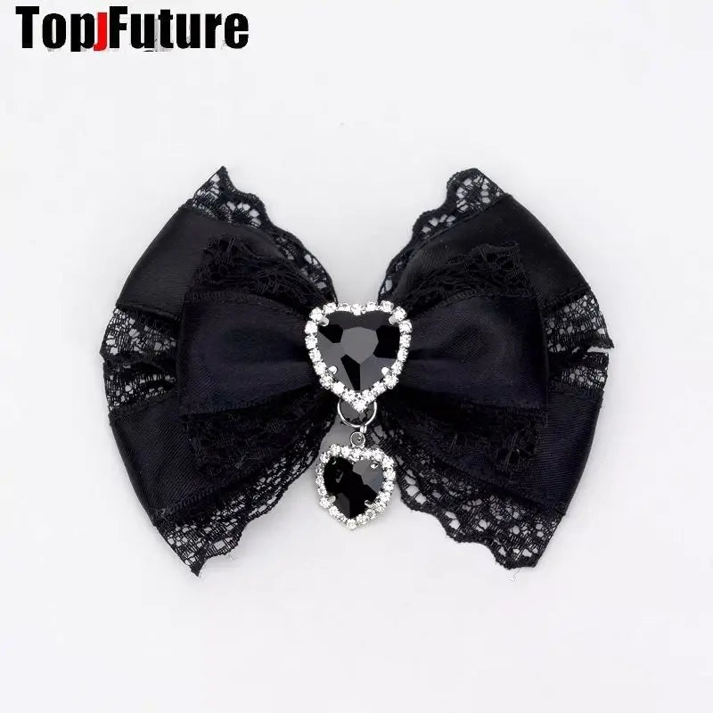 Schwarze Spitzen-Haarklammer mit Kristallherz Ryousangata Gothic Tensh ...