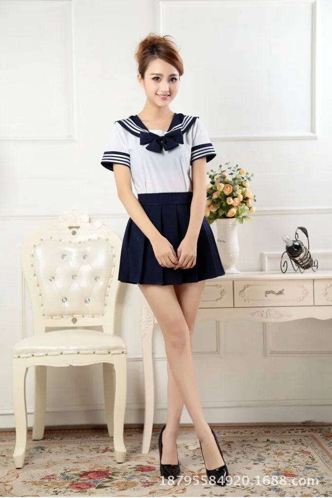 Navy Blue Japanese School Uniform Set - Sailor Top & Pleated Skirt Cla ...